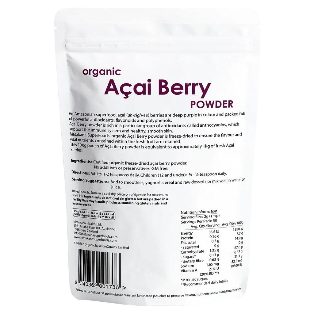 Matakana Organic Acai Berry Powder 100g – simplywholefoodsnz