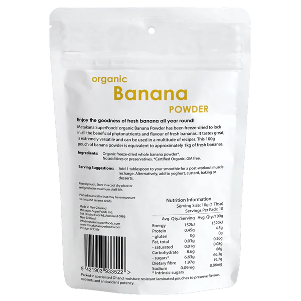 Matakana organic Banana Powder 100g – simplywholefoodsnz